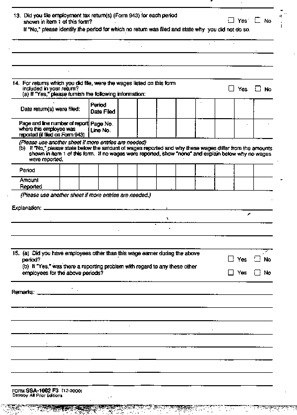 SSA - POMS: RS 01403.115 - Form SSA-1002-F3 (Statement of Agricultural Employer (Years Prior to ...
